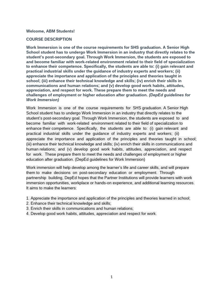 WORK IMMERSION | PDF