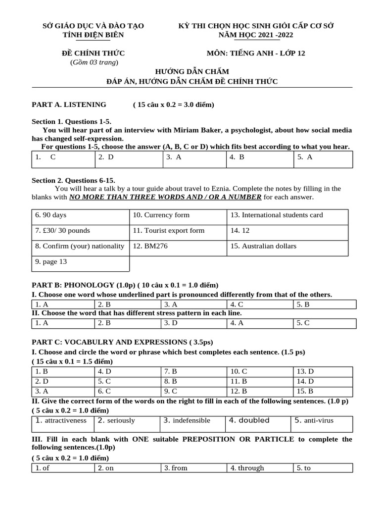 HDC - de HSG Tieng Anh 12 (21-22) (CT) | PDF