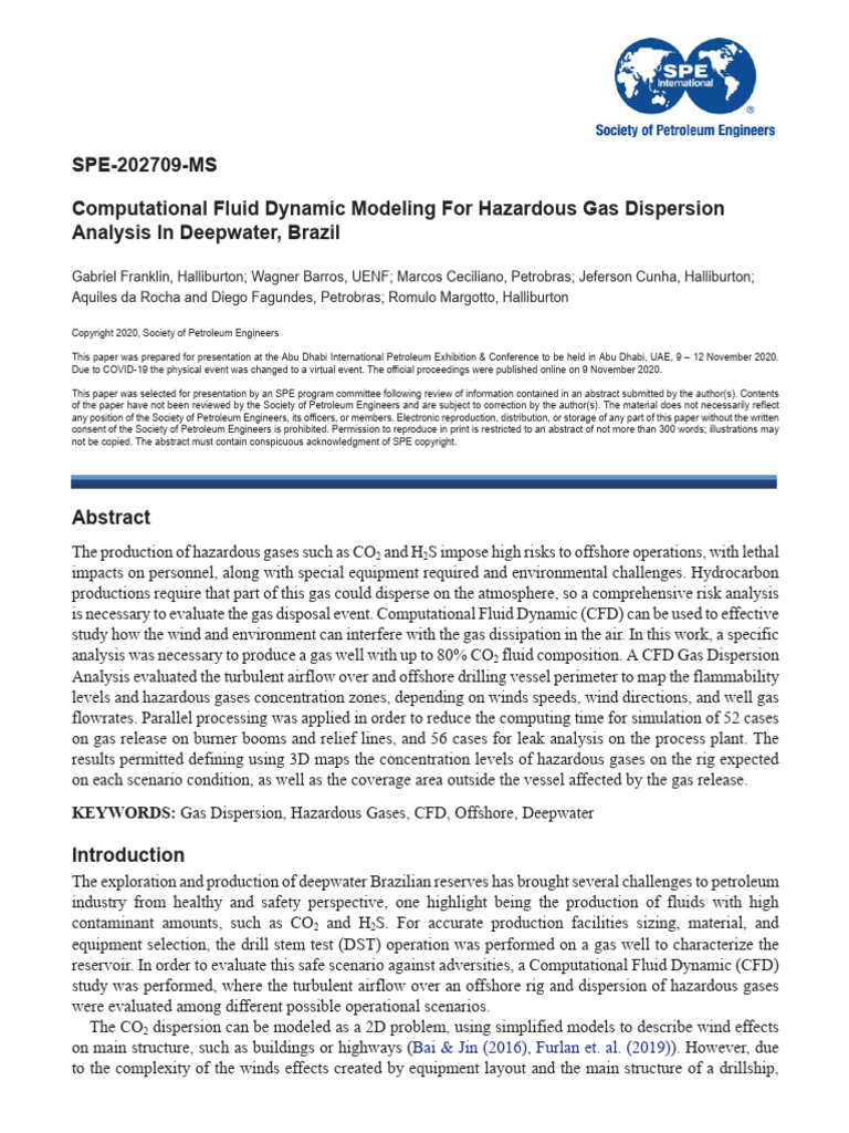 Computational Fluid Dynamic Modeling For Hazardous Gas Dispersion Analysis in Deepwater, Brazil ...