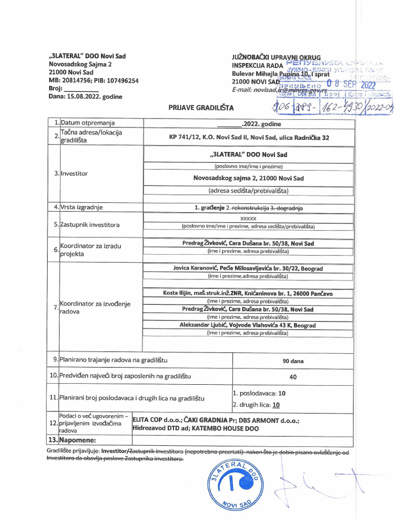 Prijava Gradilista - 20220908 | PDF
