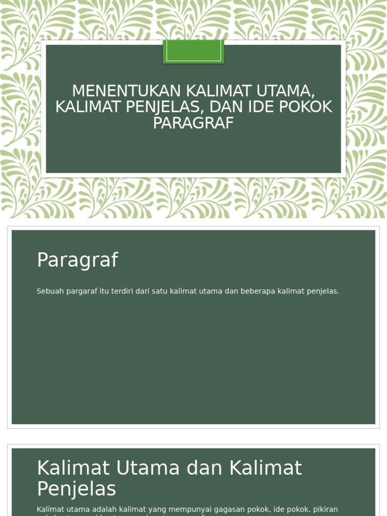 Menentukan Kalimat Utama, Penjelas Dan Ide Pokok | PDF