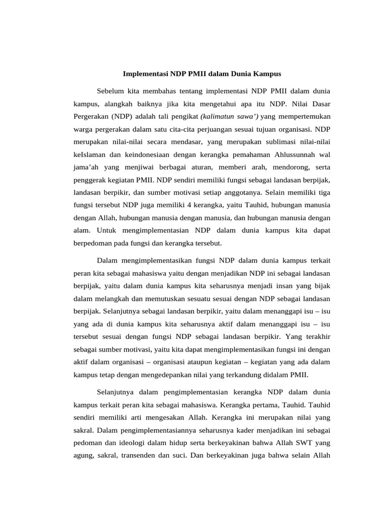 Implementasi NDP PMII Dalam Dunia Kampus | PDF