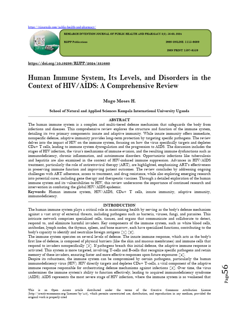 Human Immune System, Its Levels, and Disorders in The Context of HIV ...