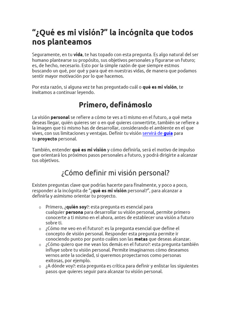 Mi Visión Como Definir | PDF