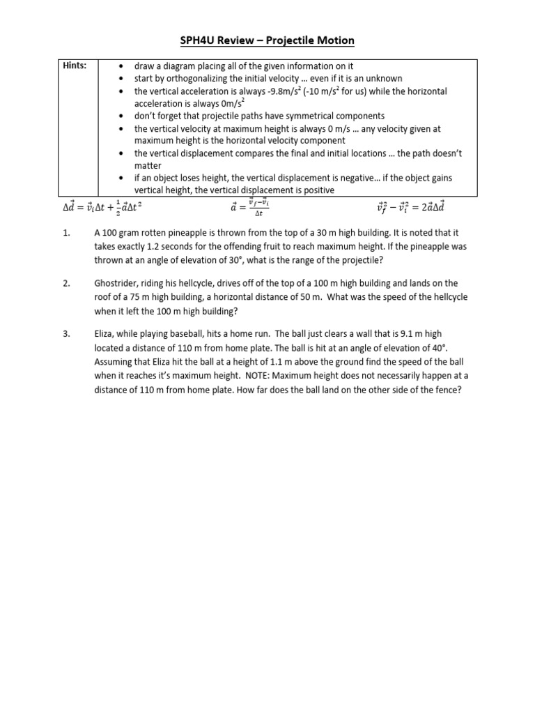 SPH4U Review of Mechanics | PDF