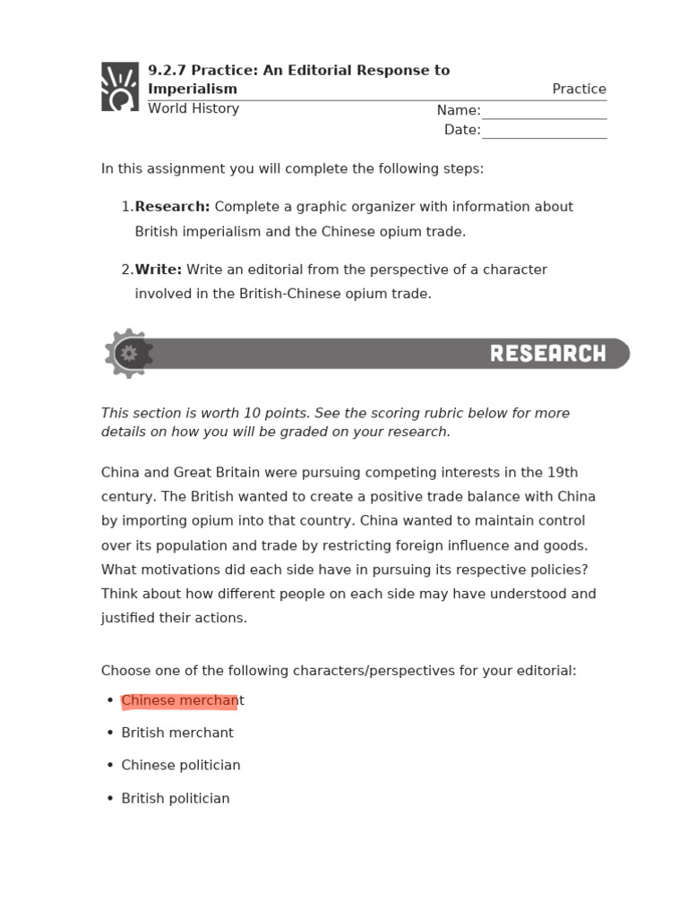 9.2.7 Practice - An Editorial Response To Imperialism (Practice) | PDF ...