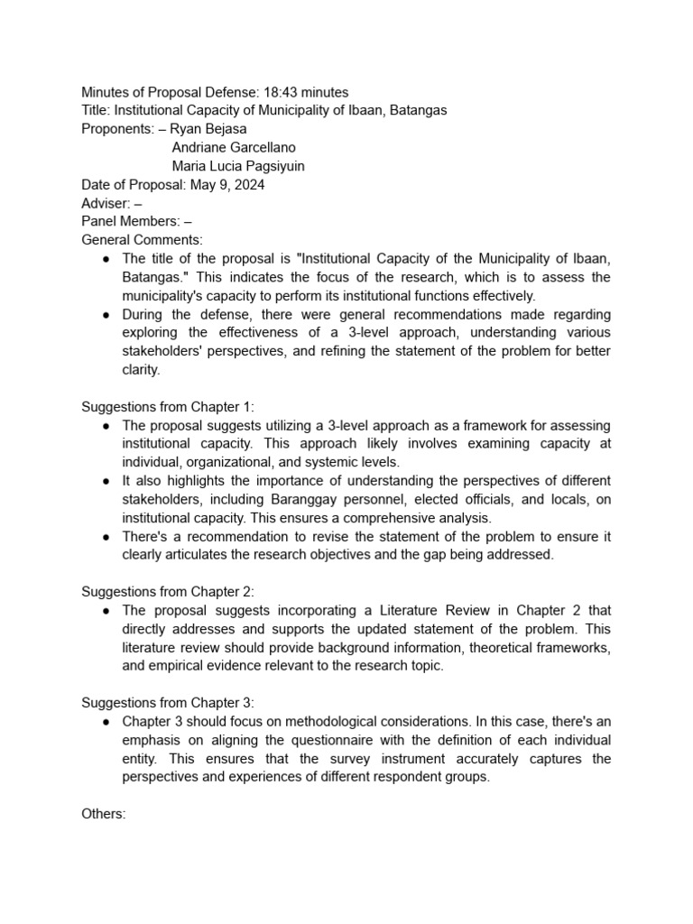 Proposal Defense Minutes | PDF