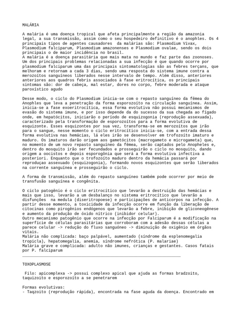 Resumo Teorico Mod II Parasitologia | PDF