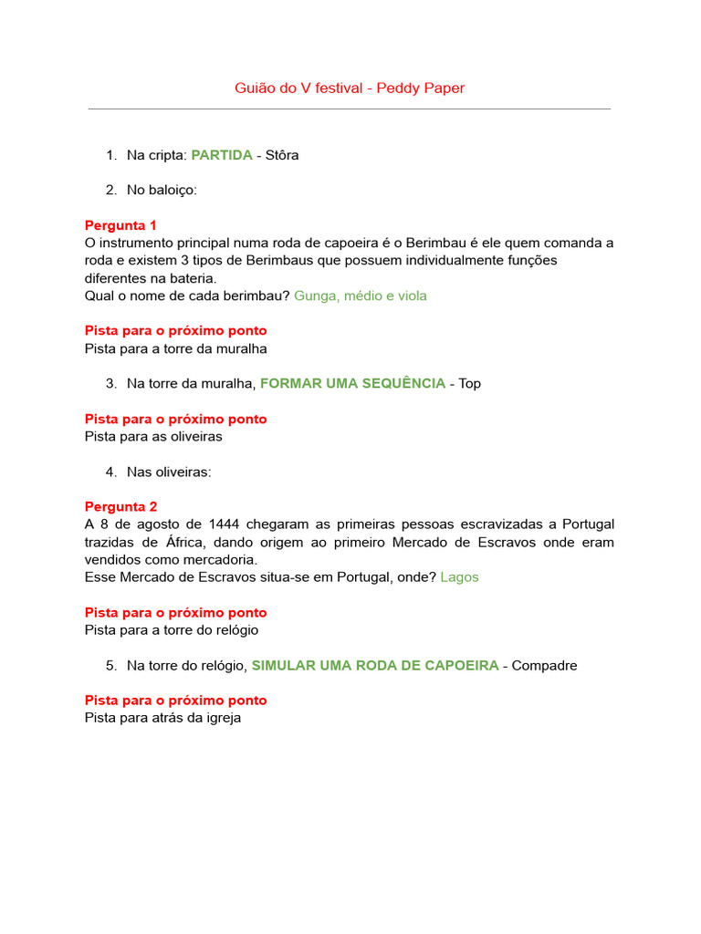 Guião Do V Festival - Peddy Paper | PDF