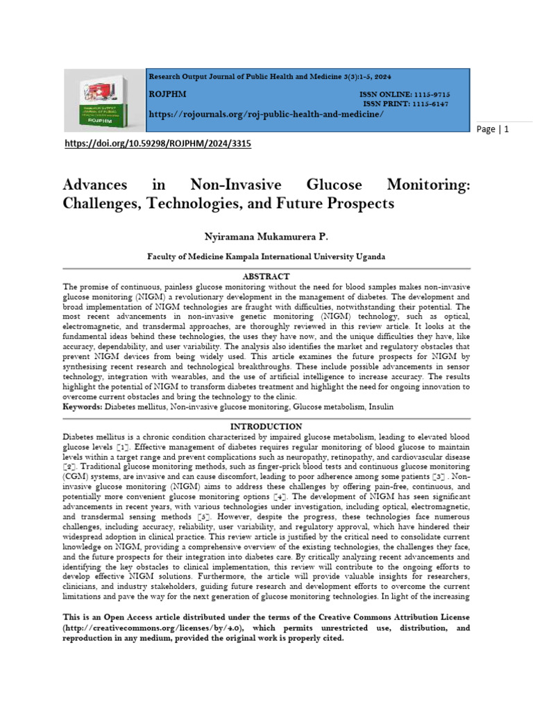 Advances in Non-Invasive Glucose Monitoring: Challenges, Technologies, and Future Prospects (WWW ...