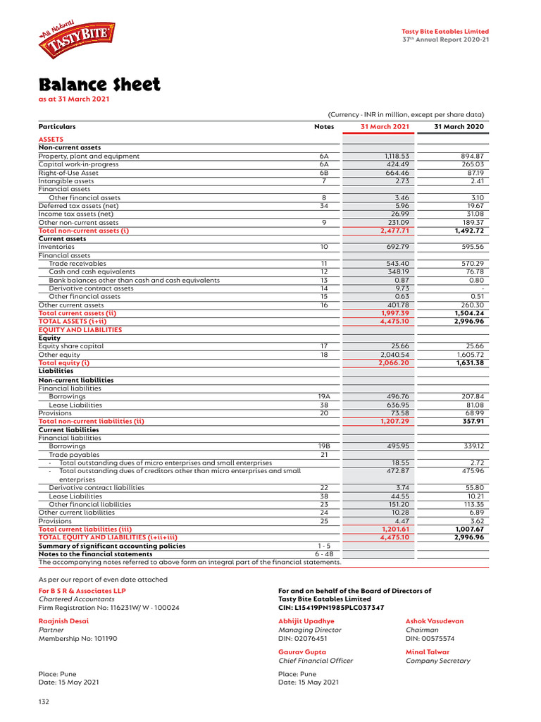 Tasty Bite Balance Sheet | PDF