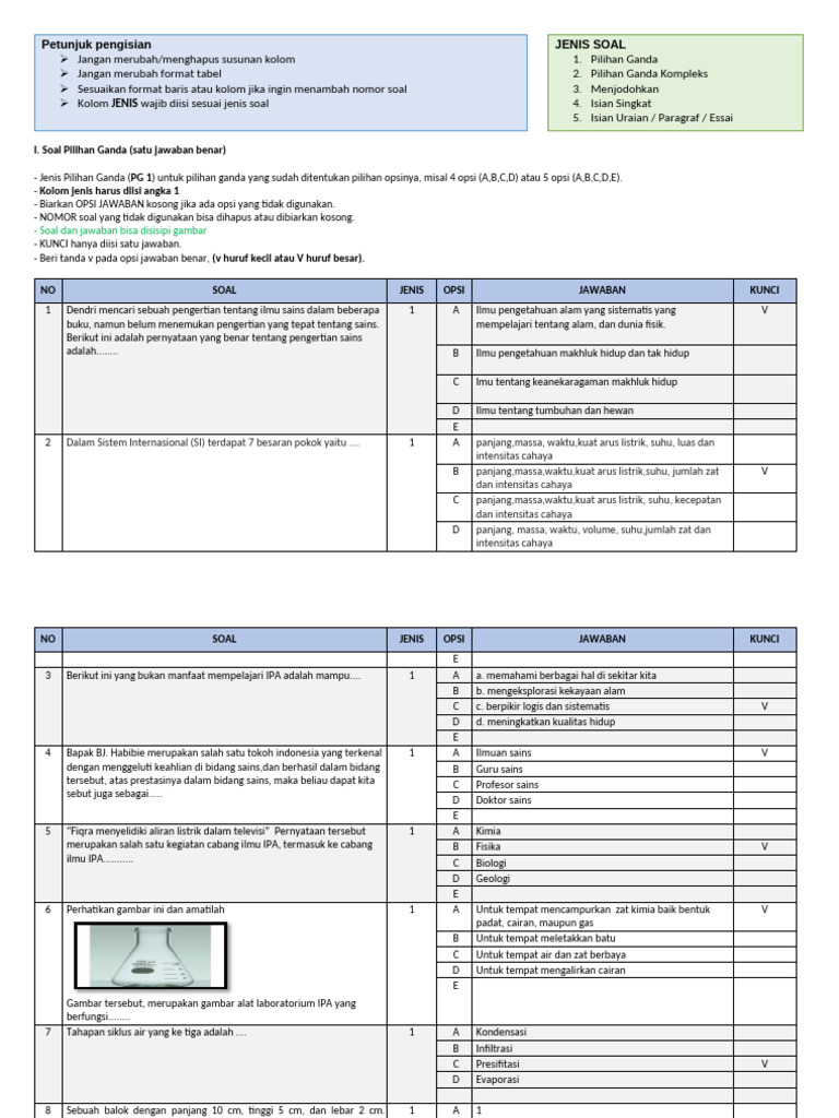 Template Soal PTS IPA Kelas 7 SMST 1 | PDF