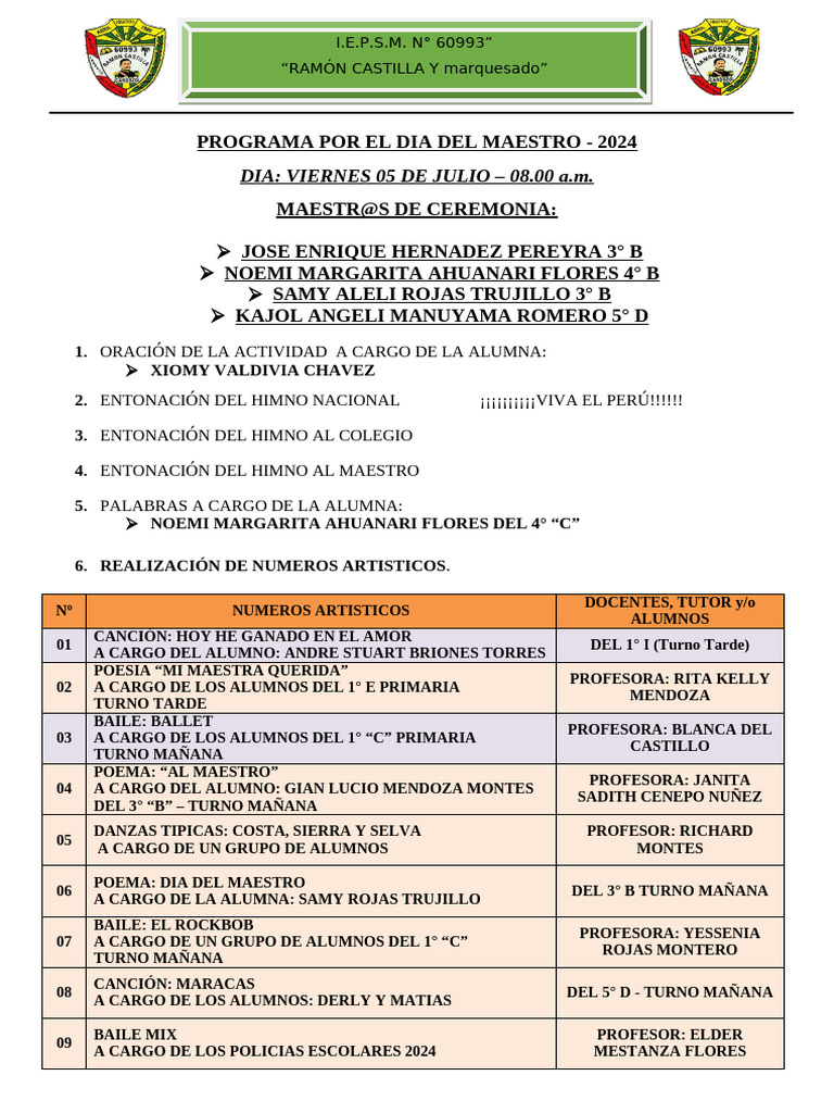 Programa Dia Del Maestro 2024 | PDF