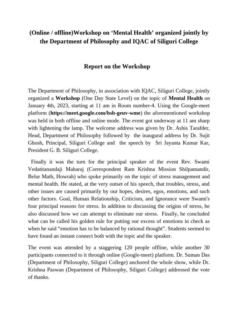 Repport On Mental Health | PDF