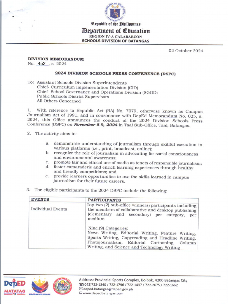 DM-452-S.-2024-DIVISION-SCHOOLS-PRESS-CONFERENCE | PDF
