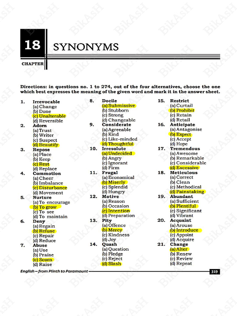 Synonyms Practice With Answer Key | PDF