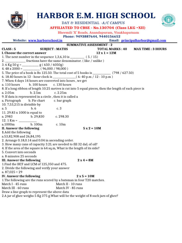class 5 SA 2 paper | PDF