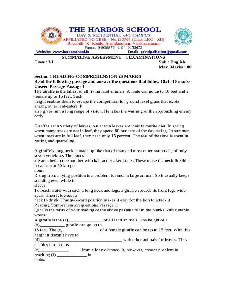 Class 6 Sa 1 QP | PDF