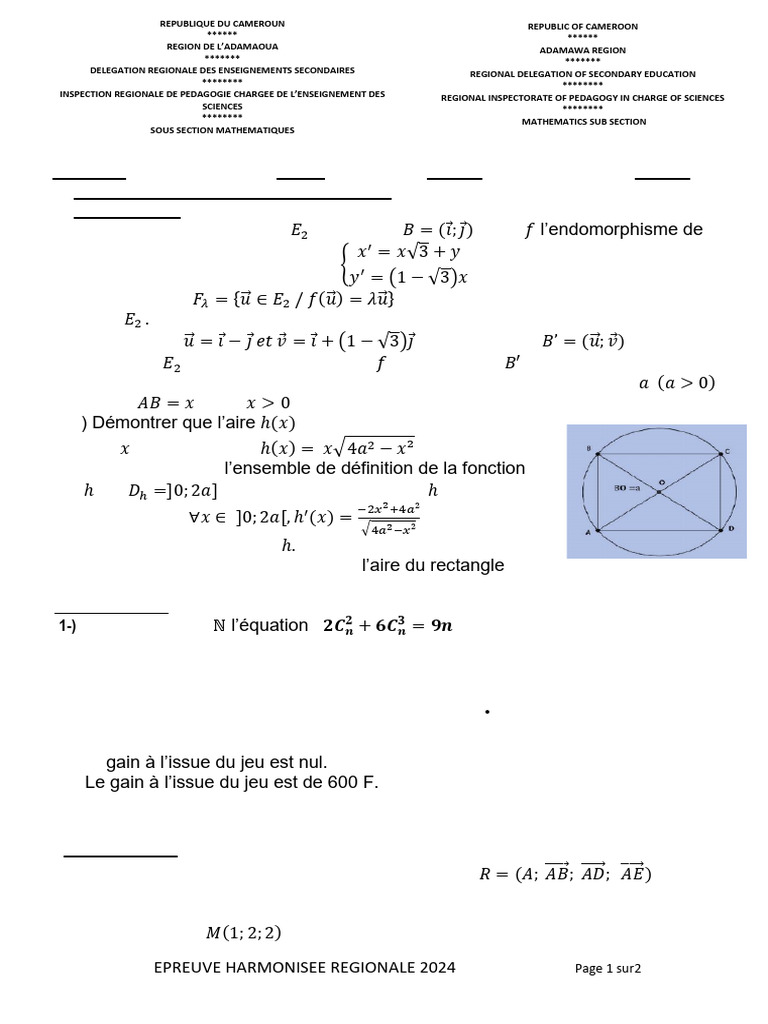 Probatoire Blanc C-E 2024 Maths | PDF