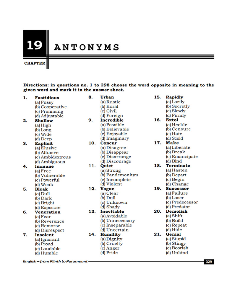 ANTONYMS PRACTICE SET | PDF