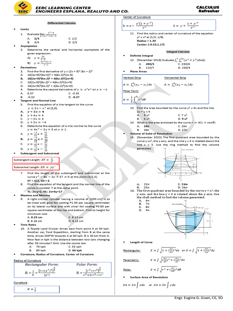 Calculus Refresher Handout | PDF