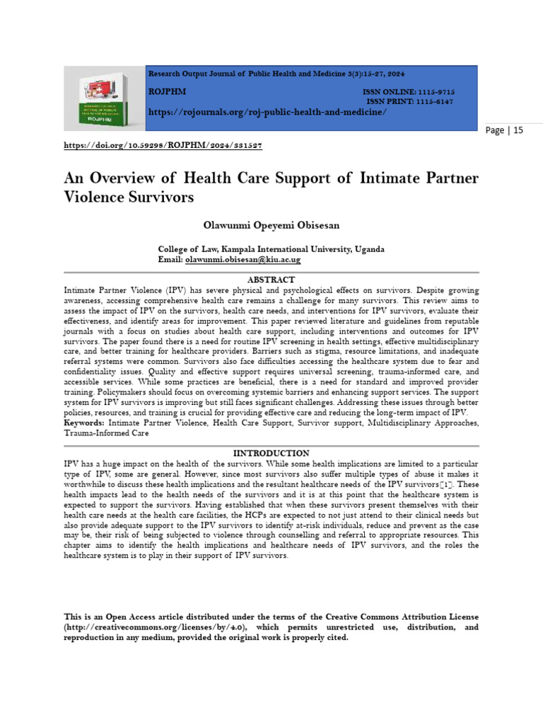 An Overview of Health Care Support of Intimate Partner Violence ...