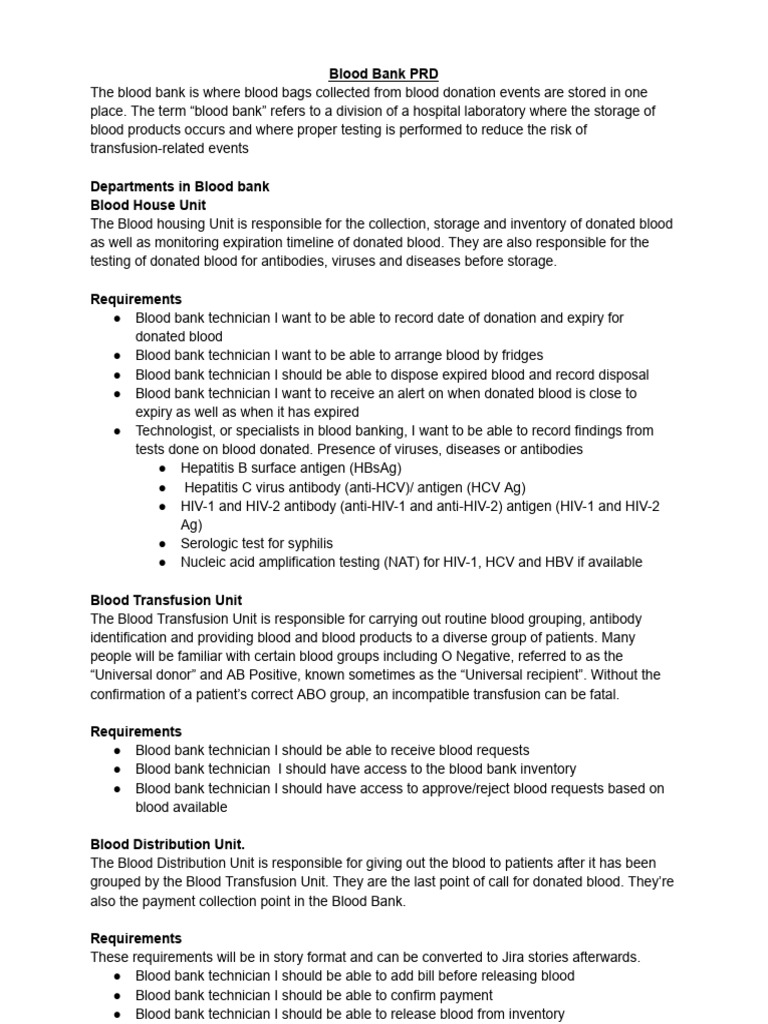 Bloodbank PRD | PDF