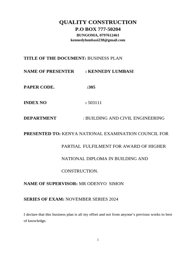 Kennedy Lumbasi BS Plan | PDF