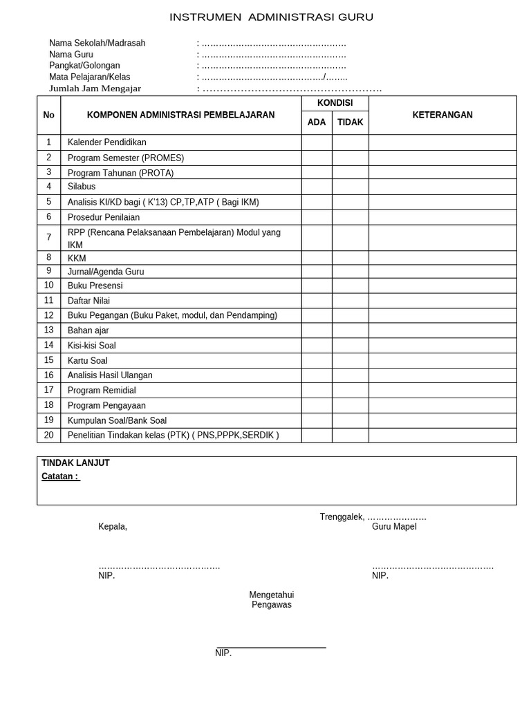 1. INSTRUMEN ADMINISTRASI GURU | PDF