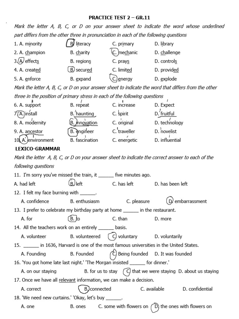 Practice Test 2 - GR 11 | PDF