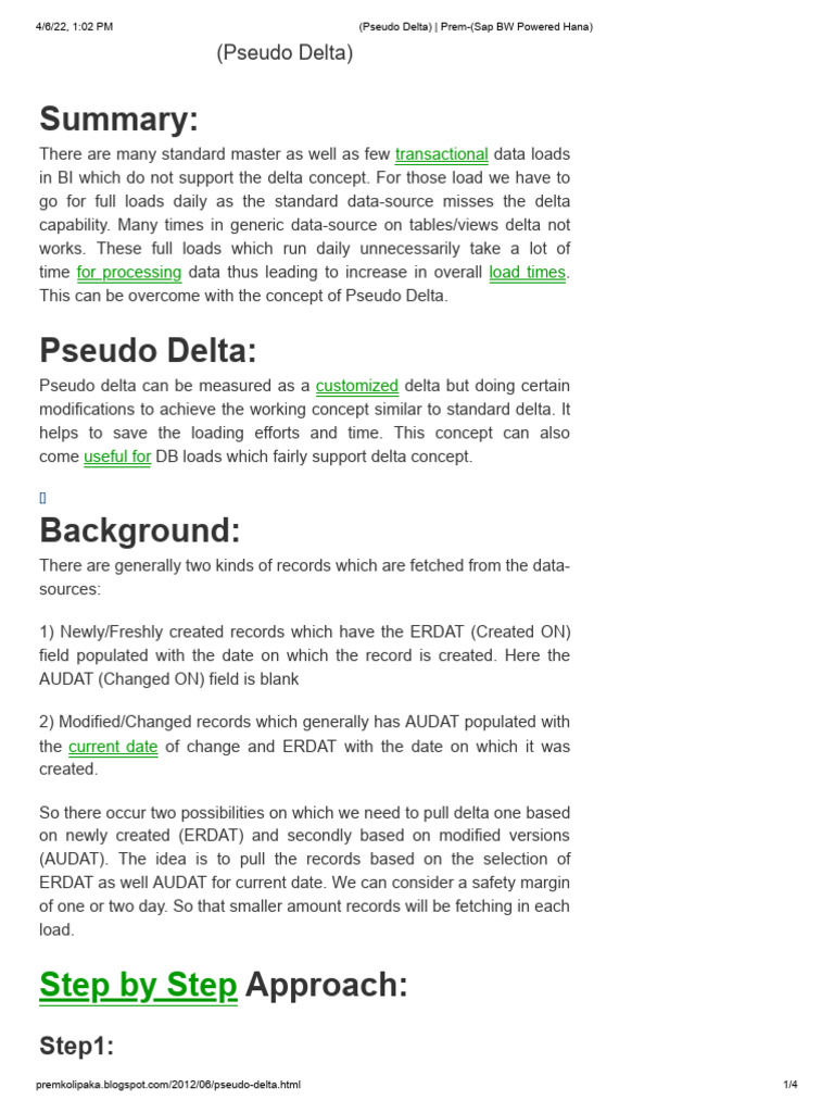 (Pseudo Delta) - Prem - (Sap BW Powered Hana) | PDF
