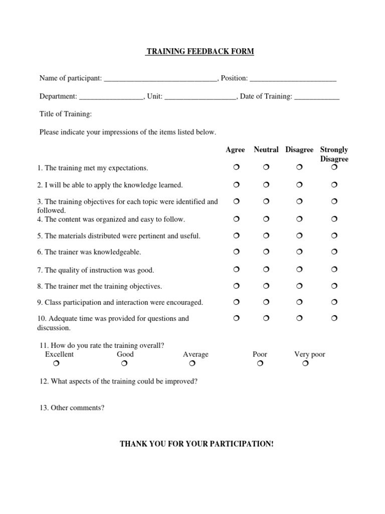 Training Feedback Form | PDF