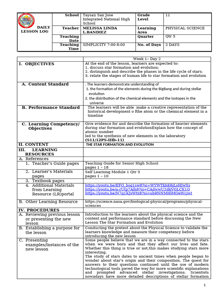 DLL Physical Science Lesson 1b | PDF