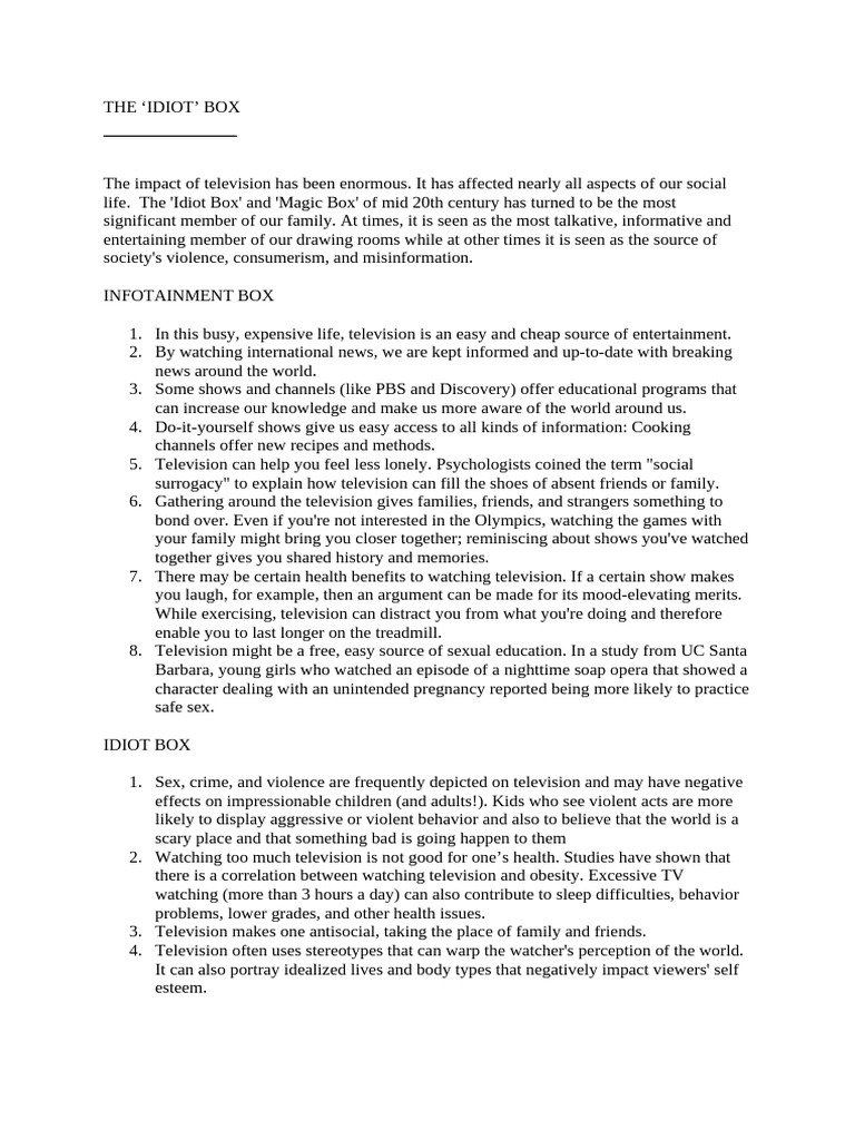 Idiot Box | PDF