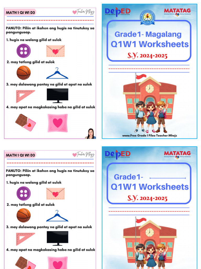 GRADE 1 Q1 Week 1 Worksheets MATATAG - Teacher Mhejz Bacani | PDF