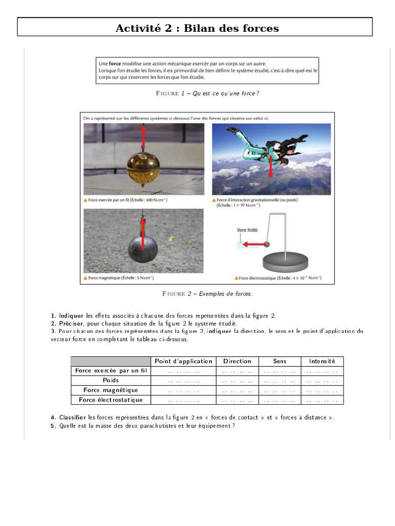 Activité 2 - Bilan des forces | PDF