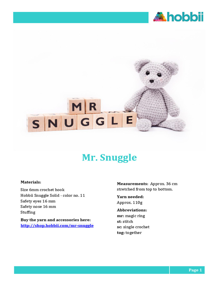 MR Snuggles Bear Crochet Pattern | PDF | Crochet | Folk Art