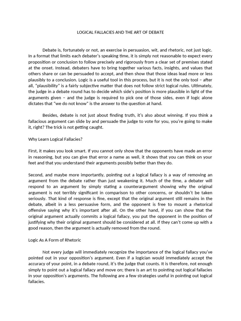 Logical Fallacies and The Art of Debate 1 | PDF | Logic | Fallacy