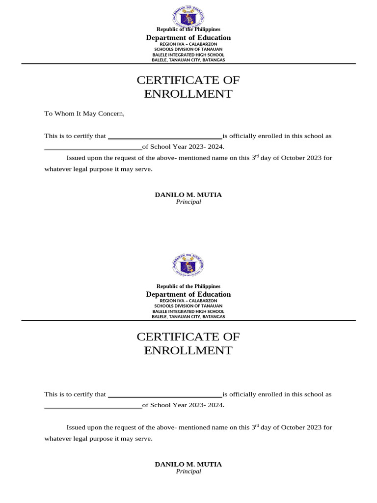 Certificate of Enrollment | PDF