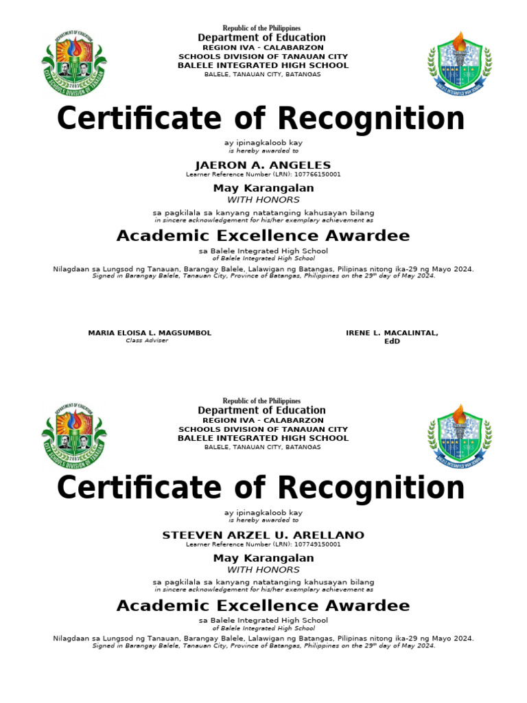 Certificate of Recog | PDF