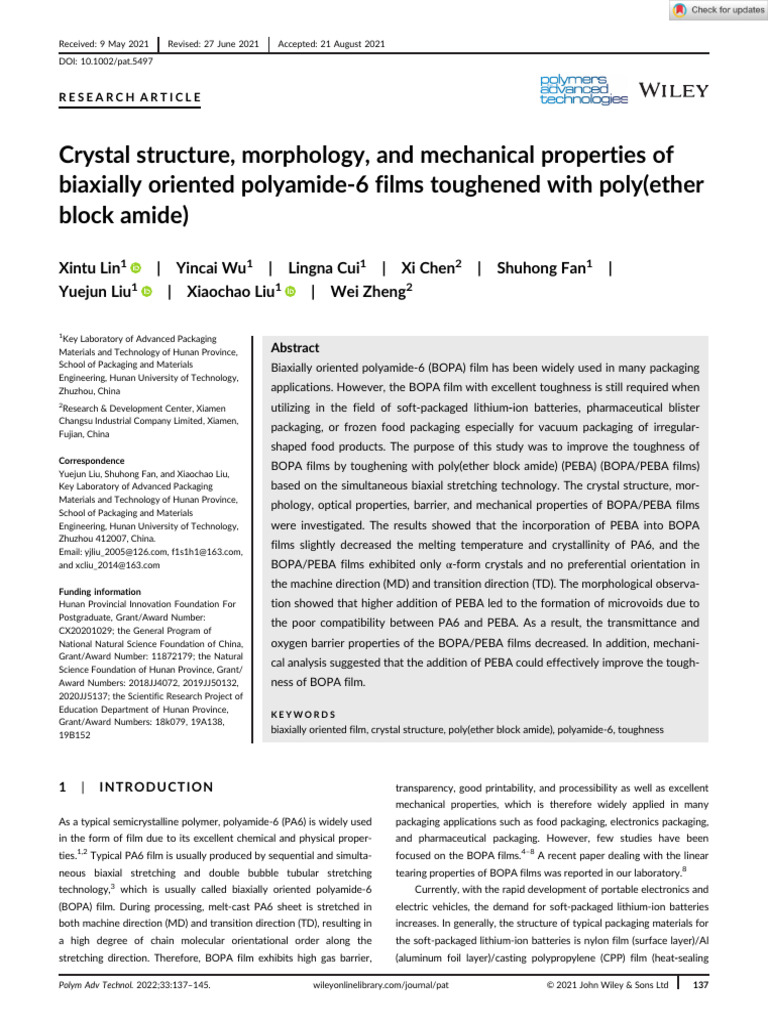 2021-林新土-Crystal structure, morphology, and mechanical properties of biaxially oriented ...