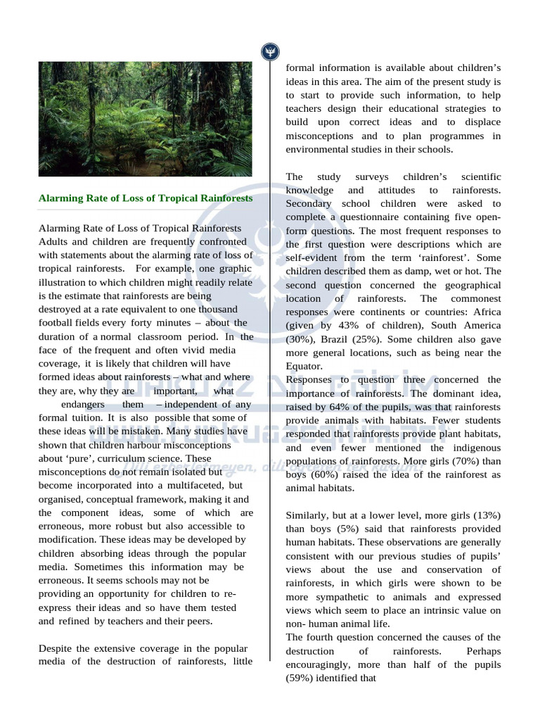 Alarming Rate of Loss of Tropical Rainforests | PDF