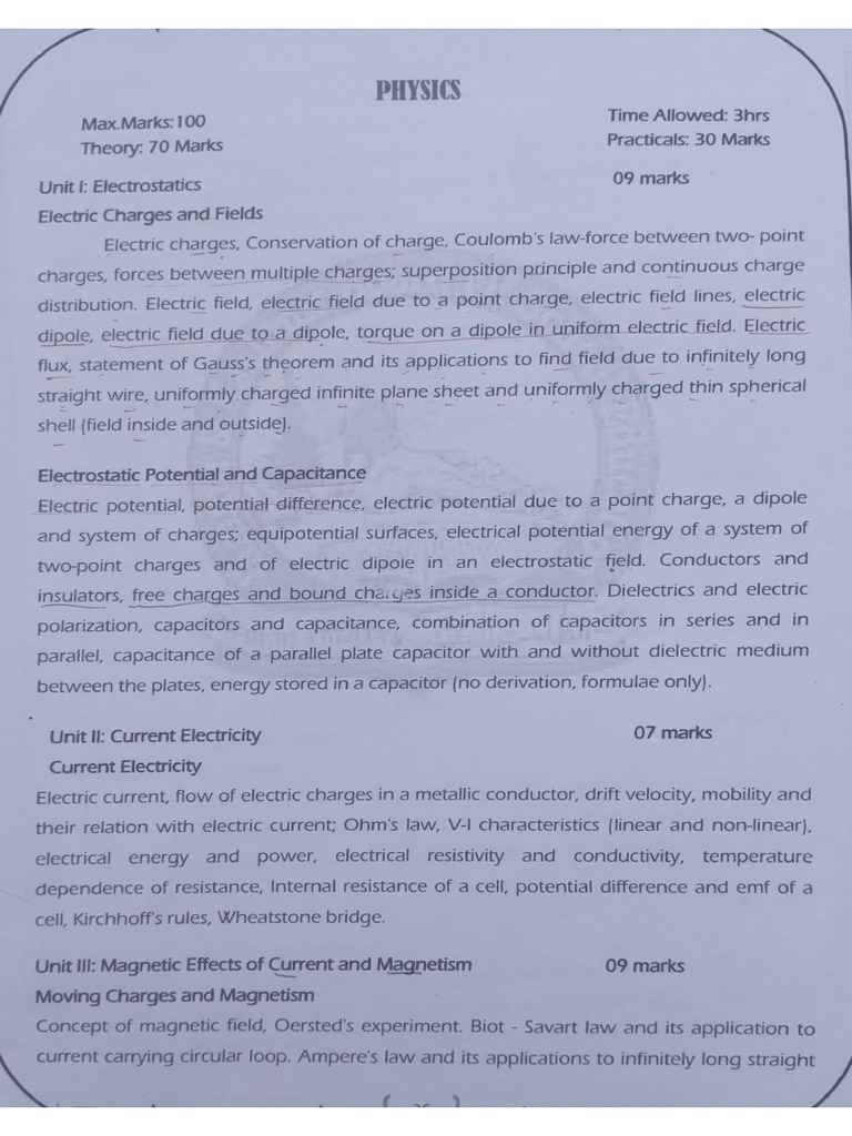 CLASS 12th PHYSICS JK BOARD SYLLABUS | PDF