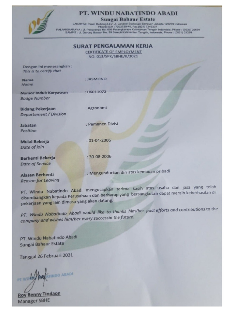 Paklaring Jasmono | PDF