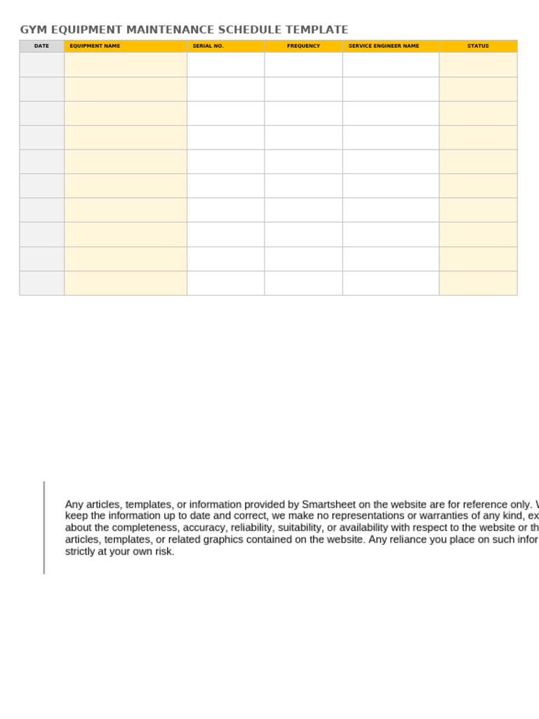 Gym Equipment Maintenance Schedule Template | PDF