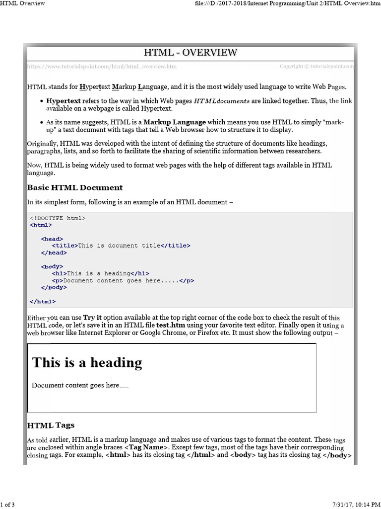 Unit 1 HTML | PDF