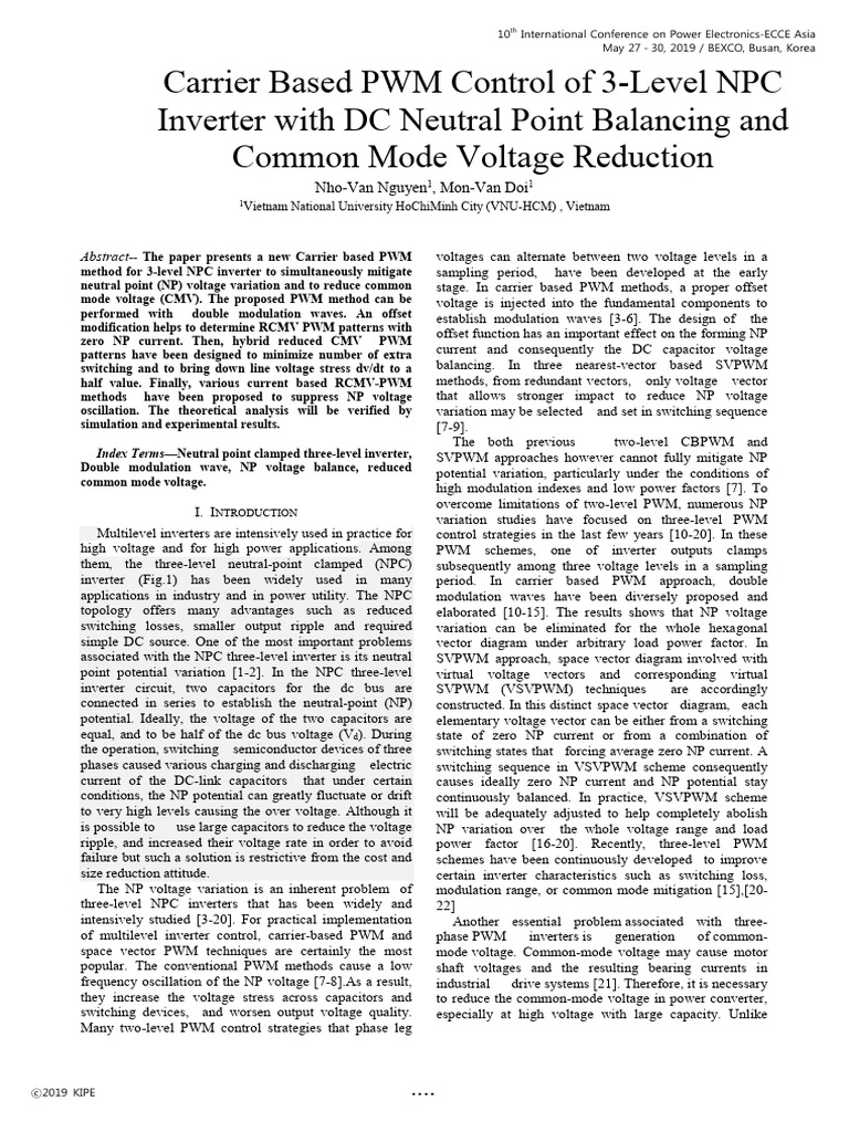 Carrier Based PWM Control of 3-Level NPC Inverter With DC Neutral Point Balancing and Common ...