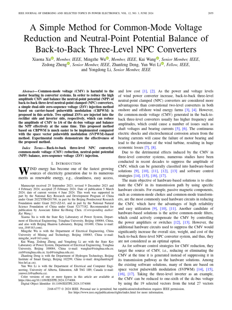 A Simple Method For Common-Mode Voltage Reduction and Neutral-Point Potential Balance of Back-To ...