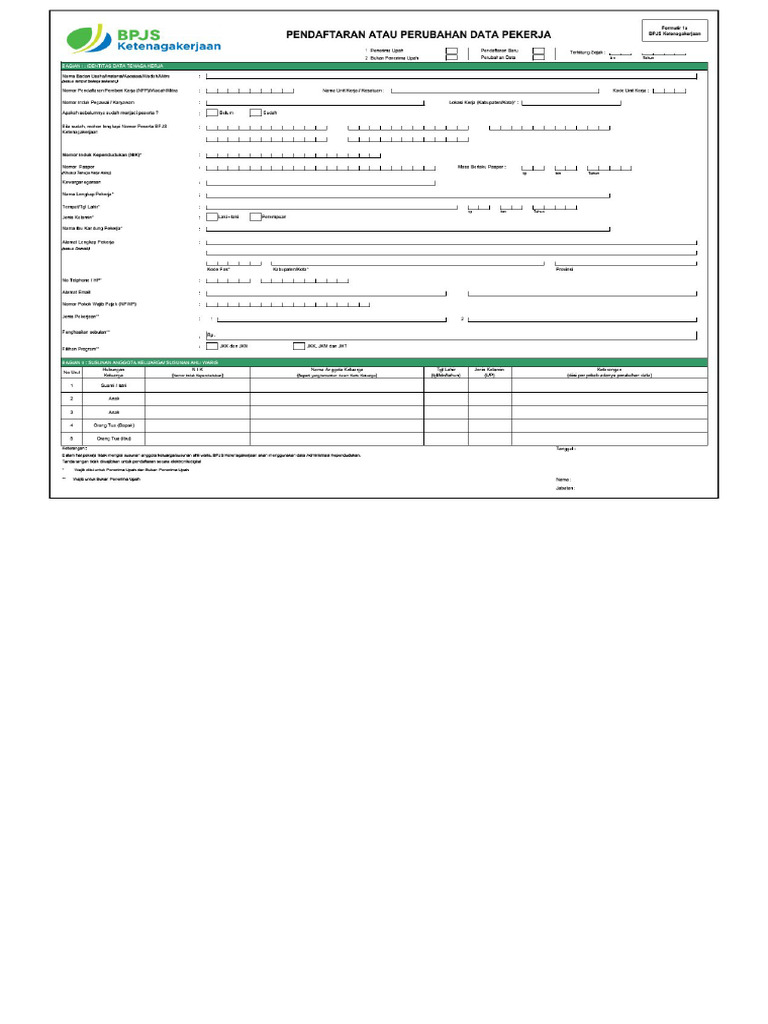 F1A Pendaftaran Atau Perubahan Data Pekerja PDF | PDF