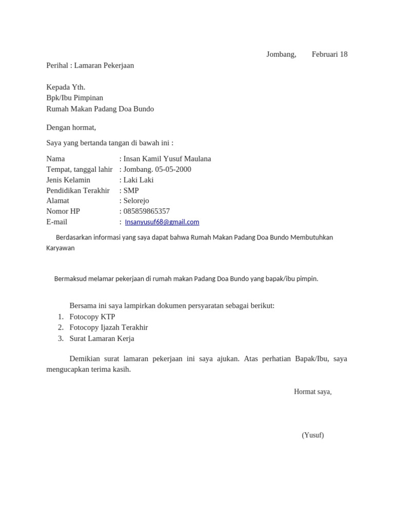 Format-Surat-Lamaran Rm Doa Bundo | PDF